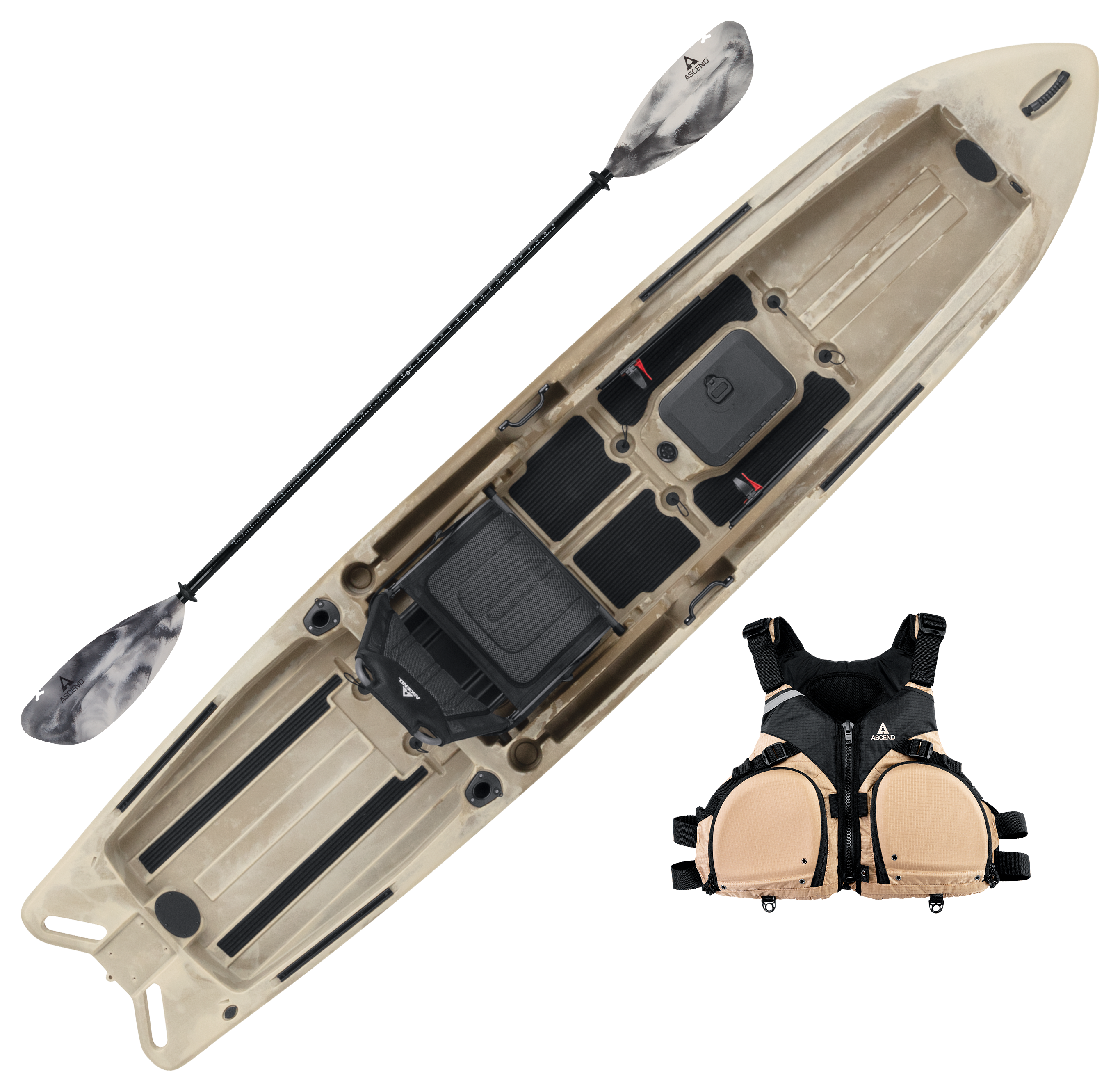 Ascend 128X Desert Storm Sit-on-Top Kayak with Yak-Power Fishing ...